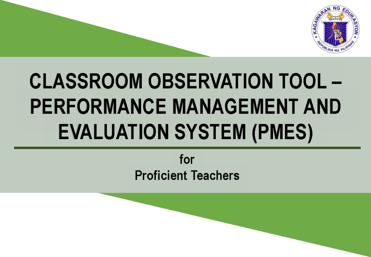 COT Rubric for Proficient Teachers: PMES Evaluation Framework - Studocu