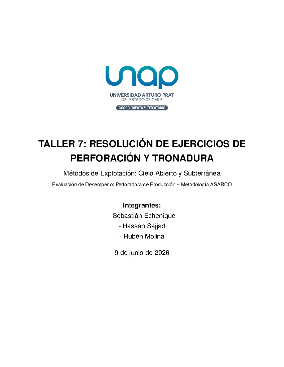 TALLER 7: EJERCICIOS DE PERFORACIÓN Y TRONADURA - Metodología ASARCO ...