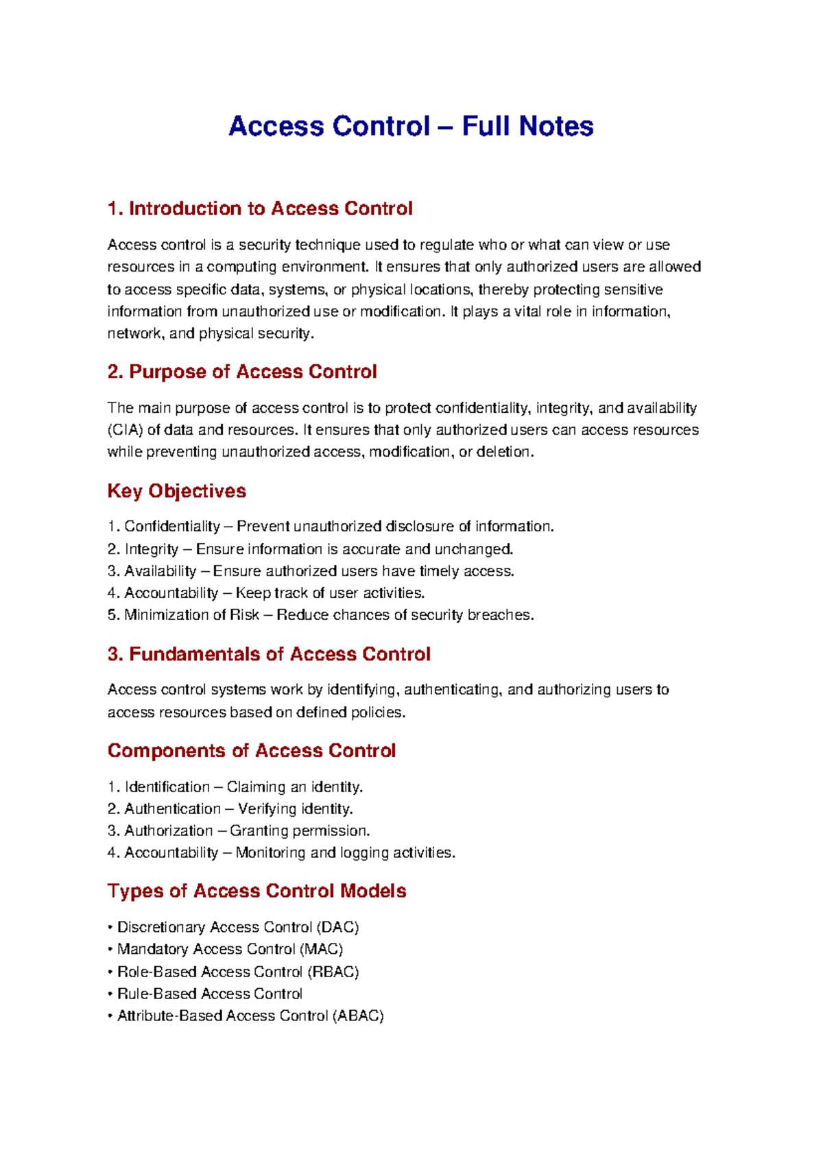 HTCS 701 Access Control Full Notes: Unit 1 Overview - Studocu
