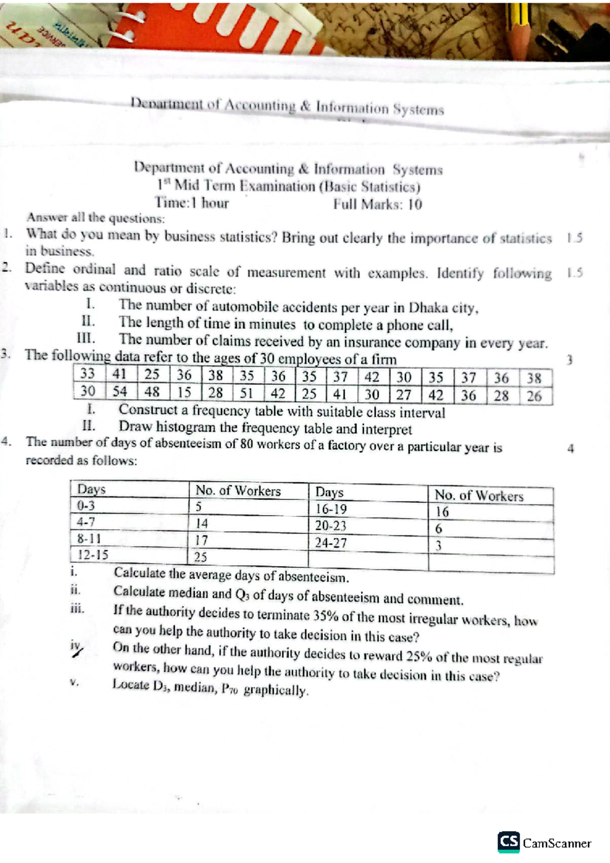 ACCT 101: 1st Midterm Exam Questions on Basic Statistics - Studocu