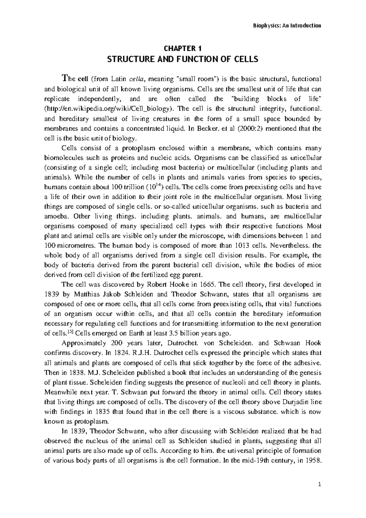 Lecturer 1 cells structure - CHAPTER 1 STRUCTURE AND FUNCTION OF CELLS ...