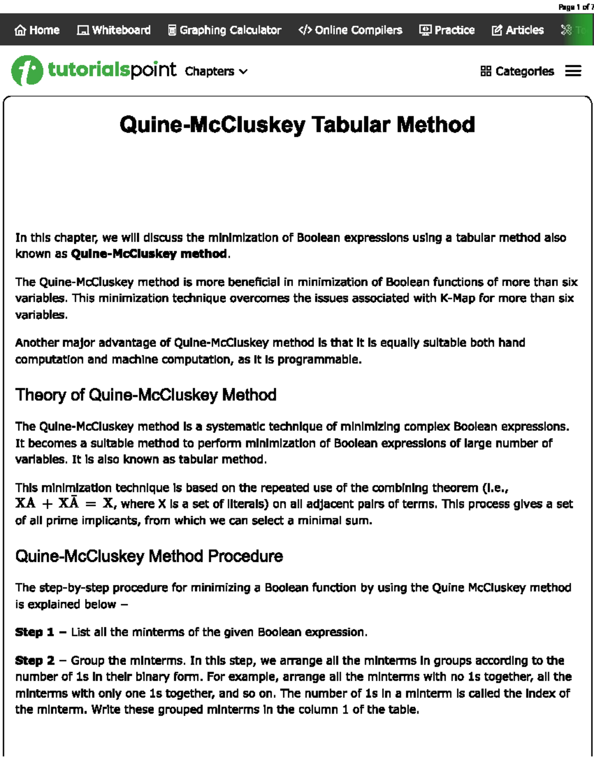 Tabular Method for Minimizing Boolean Expressions (CS101) - Studocu