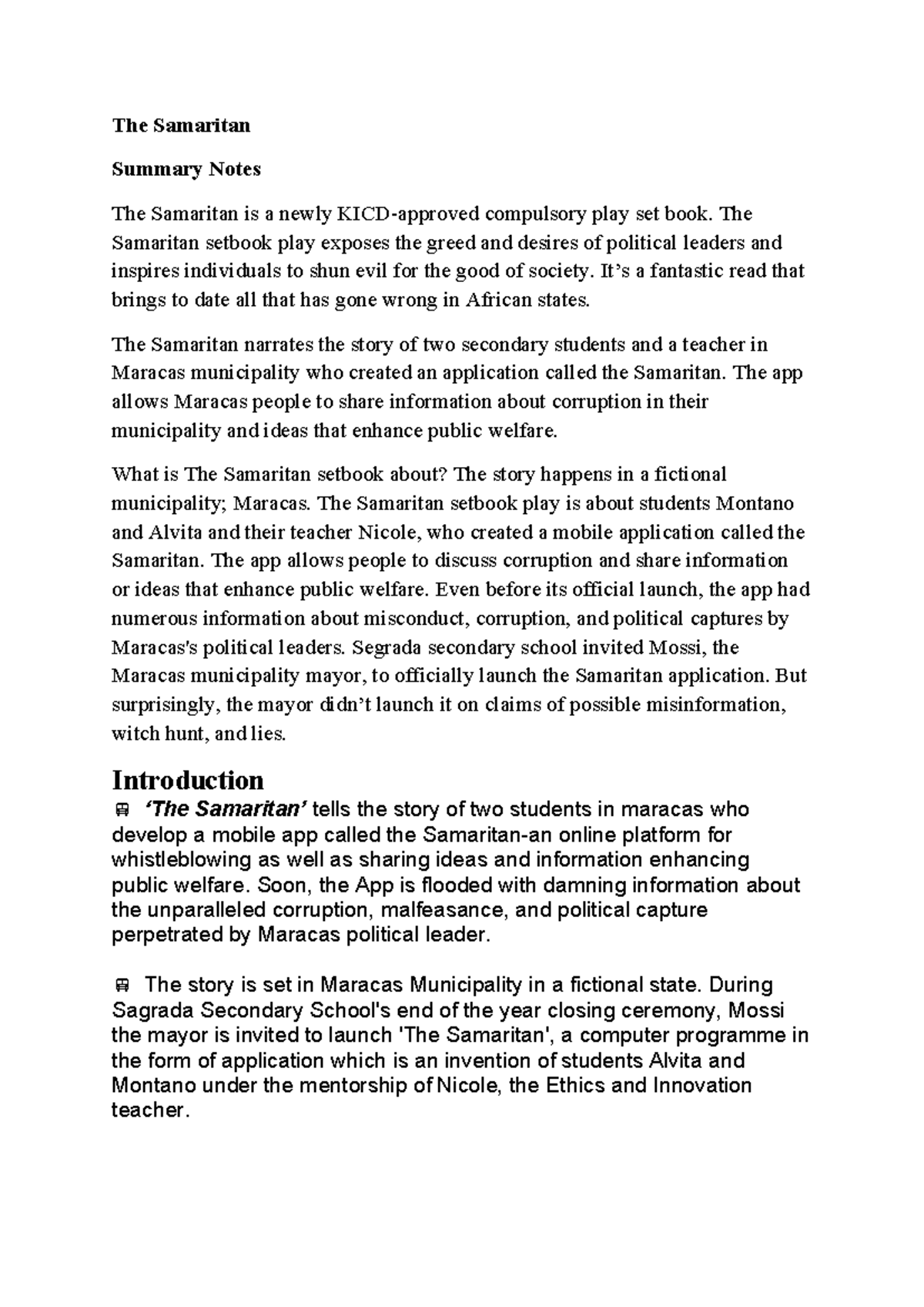 The Samaritan Summary Notes: Insights on Corruption and Leadership ...