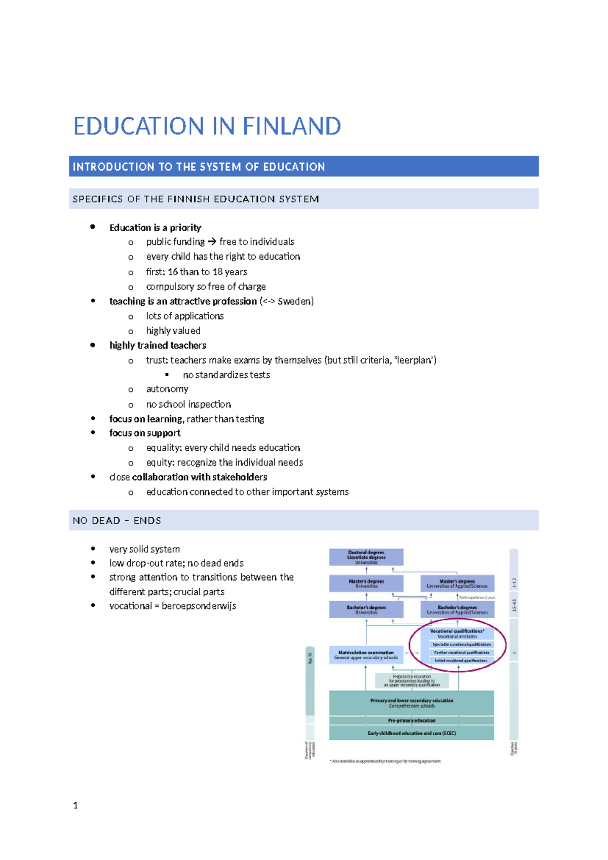 EDUCATION IN FINLAND: SYSTEMS, PEDAGOGY, AND EQUALITY (EDU 101) - Studocu