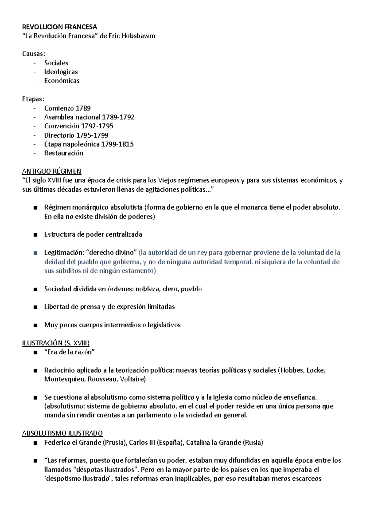 REVOLUCIÓN FRANCESA: Causas y Etapas según Eric Hobsbawm - Studocu