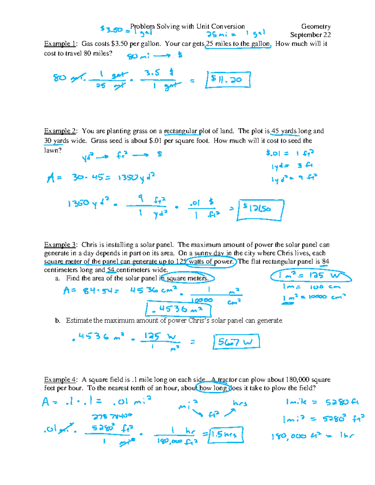 09-22 - Problem Solving with Unit Conversion in Geometry - Studocu