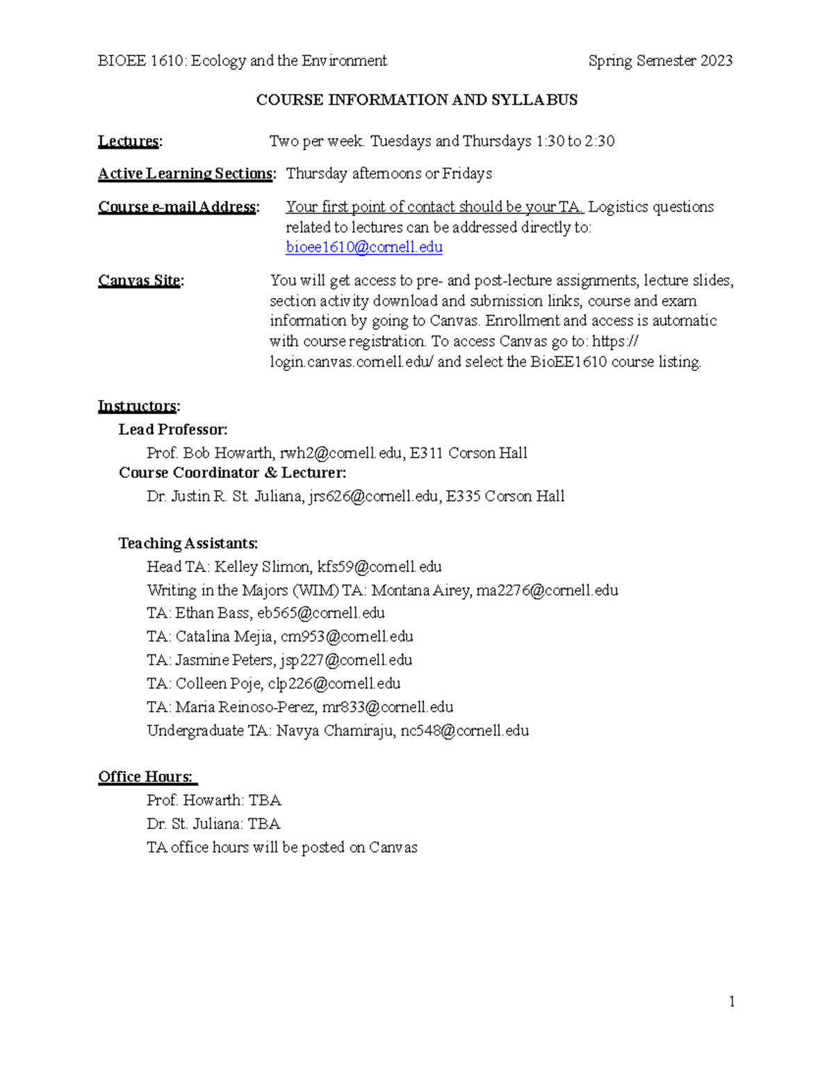 Bio EE 1610 - Comprehensive Course Notes and Syllabus Overview - Studocu