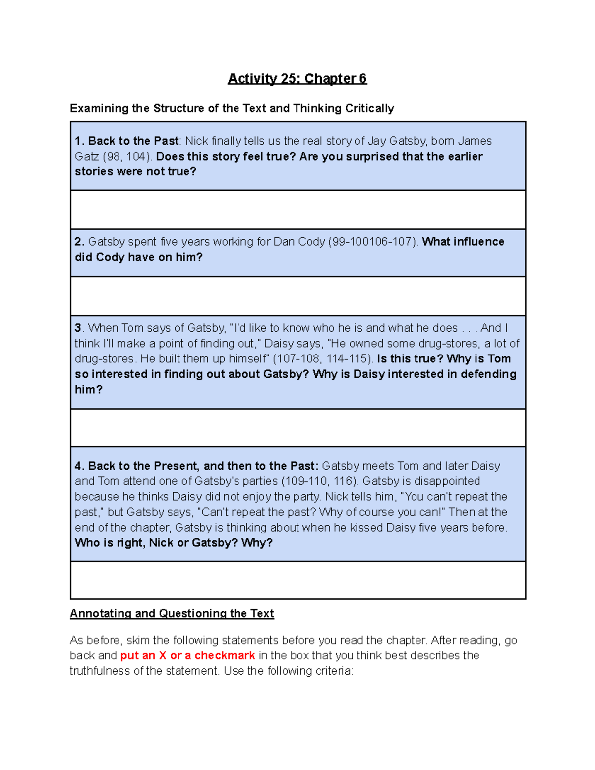 Gatsby Ch 6: Analyzing Text Structure & Critical Thinking - Studocu