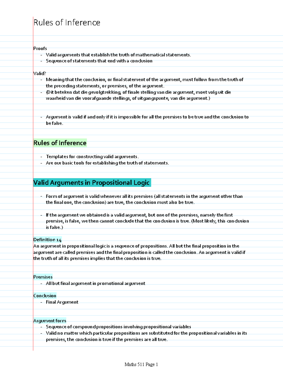 Rules of Inference: Valid Arguments in Maths 511 - Studocu