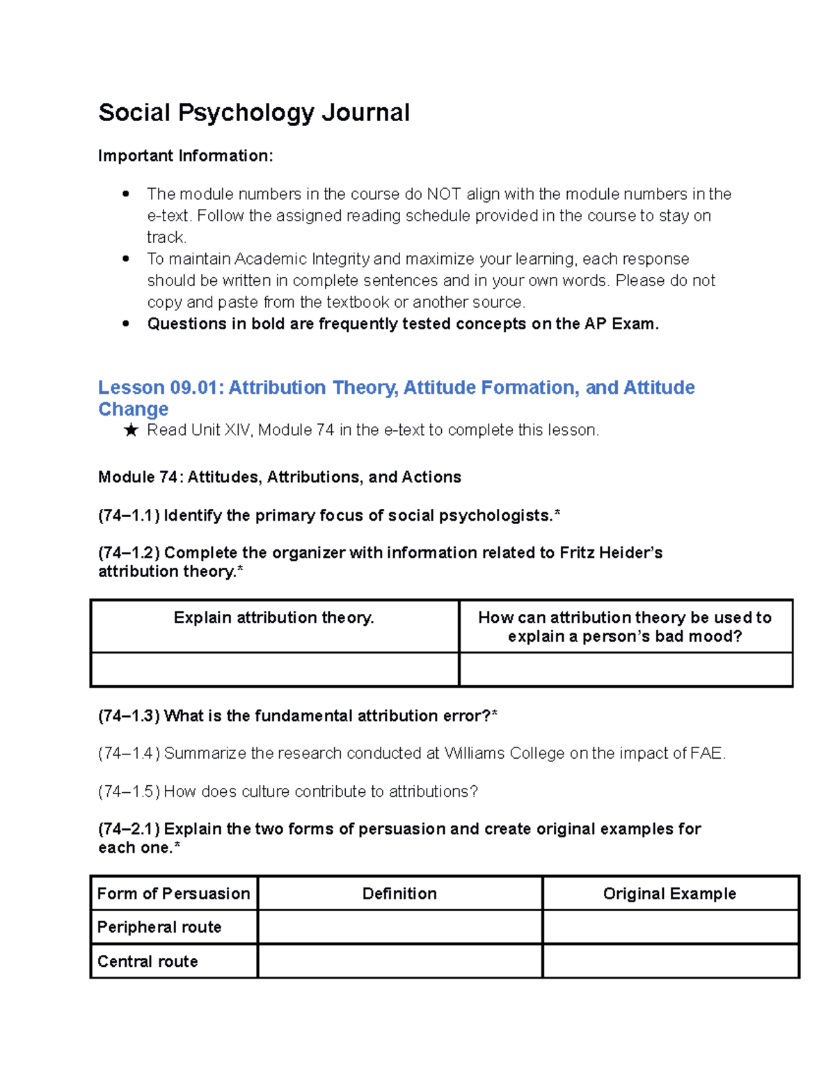 Module 9: Social Psychology Journal Insights and Key Concepts - Studocu