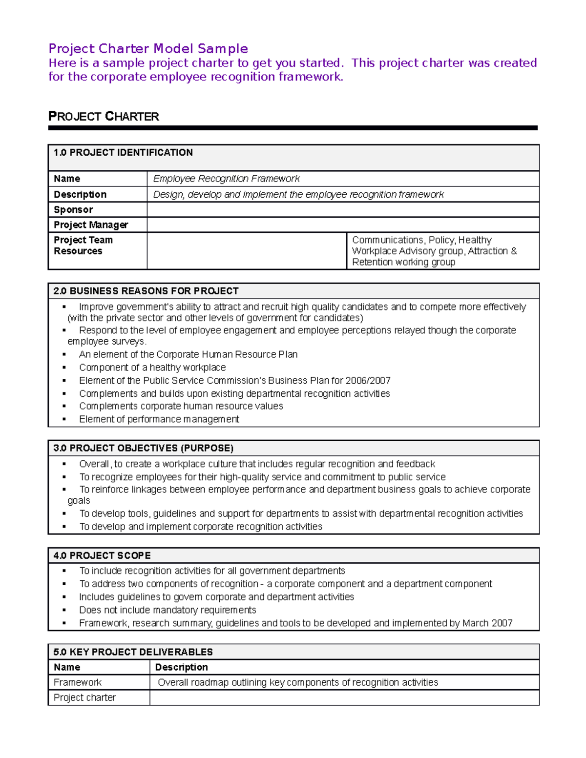 Project Charter Template 02 - Project Charter Model Sample Here is a ...