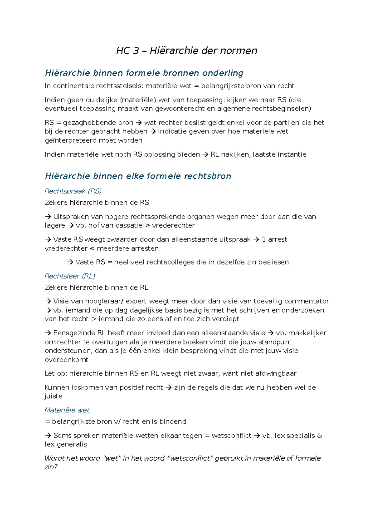 Samenvatting HC 3: Hiërarchie der Normen en Formele Bronnen - Studocu