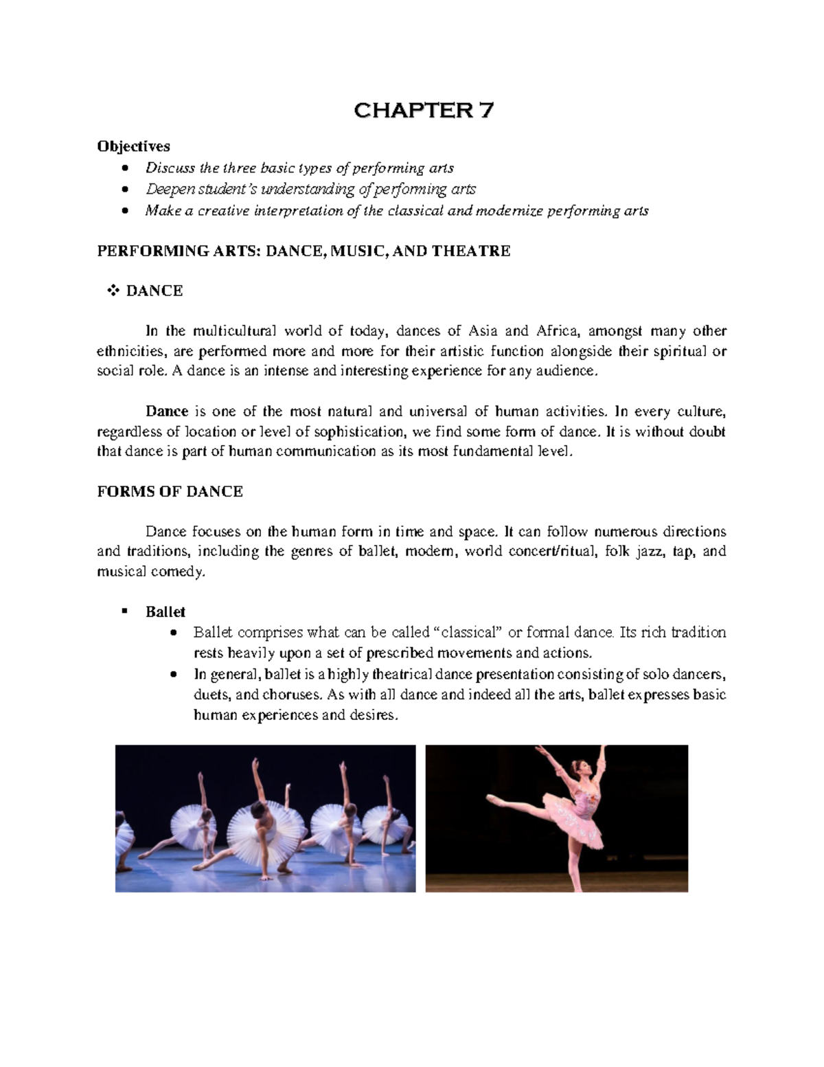 Art Appreciation - Chapter 7: Exploring Dance, Music, and Theatre - Studocu