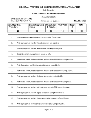Embedded system and iot - Cs3691 - Studocu