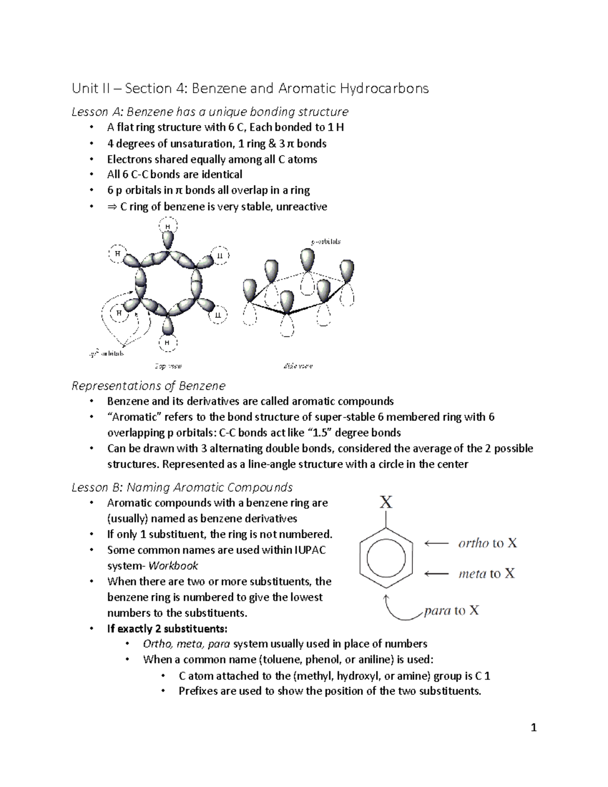 Outline II-4 Aromatic F24 - 1 Unit II – Section 4: Benzene and Aromatic ...
