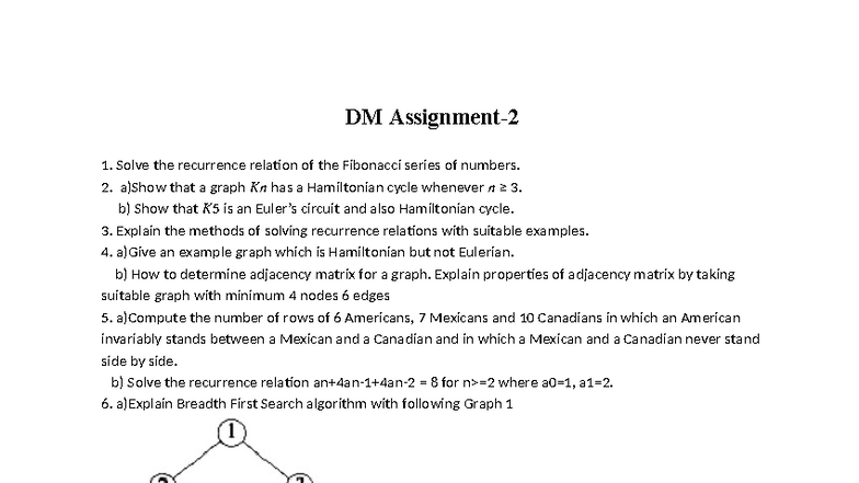 DM Assignment 2: Recurrence Relations & Graph Theory Concepts - Studocu