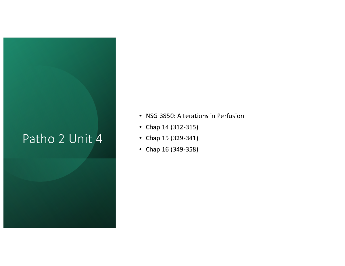 NSG 3850: Pathophysiology of Vascular Disorders - Unit 4 Overview - Studocu