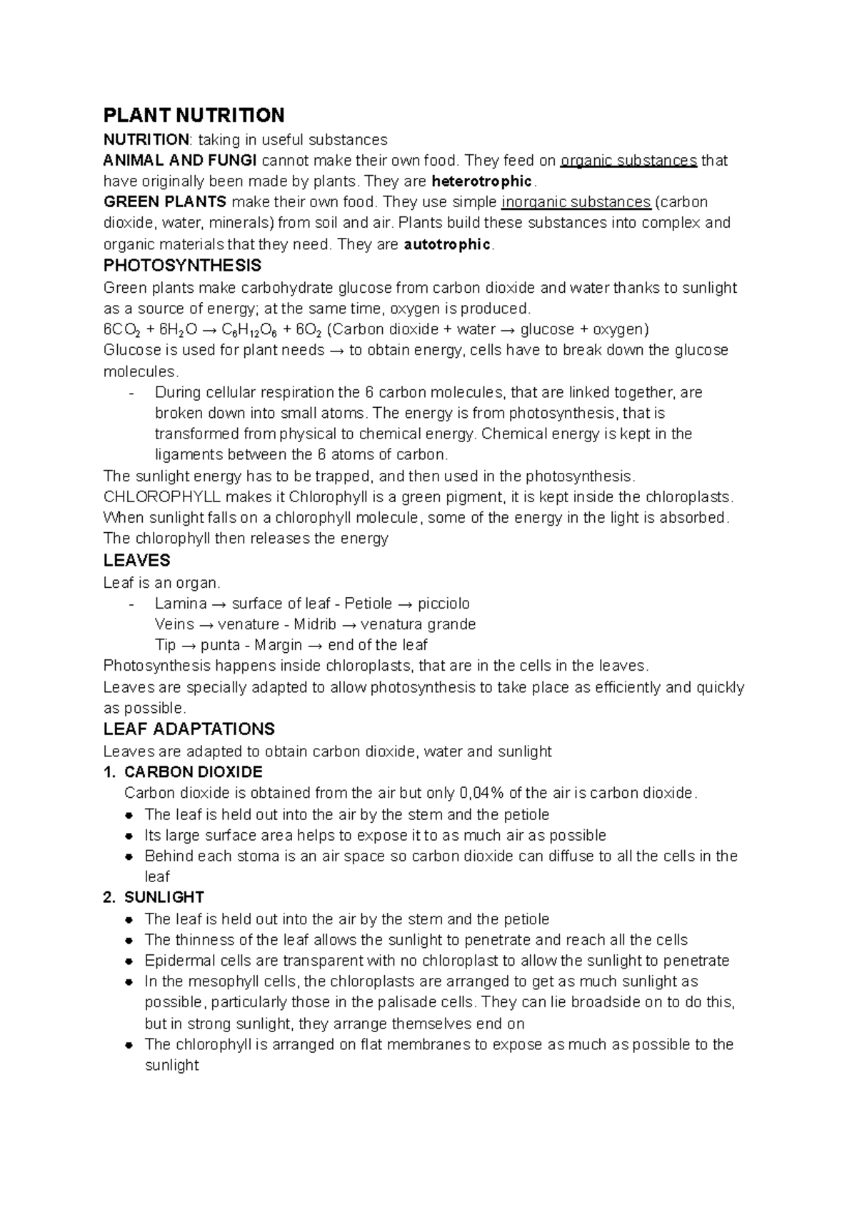 Chapter 6 - Plant Nutrition & Photosynthesis IGCSE Biology Cambridge ...