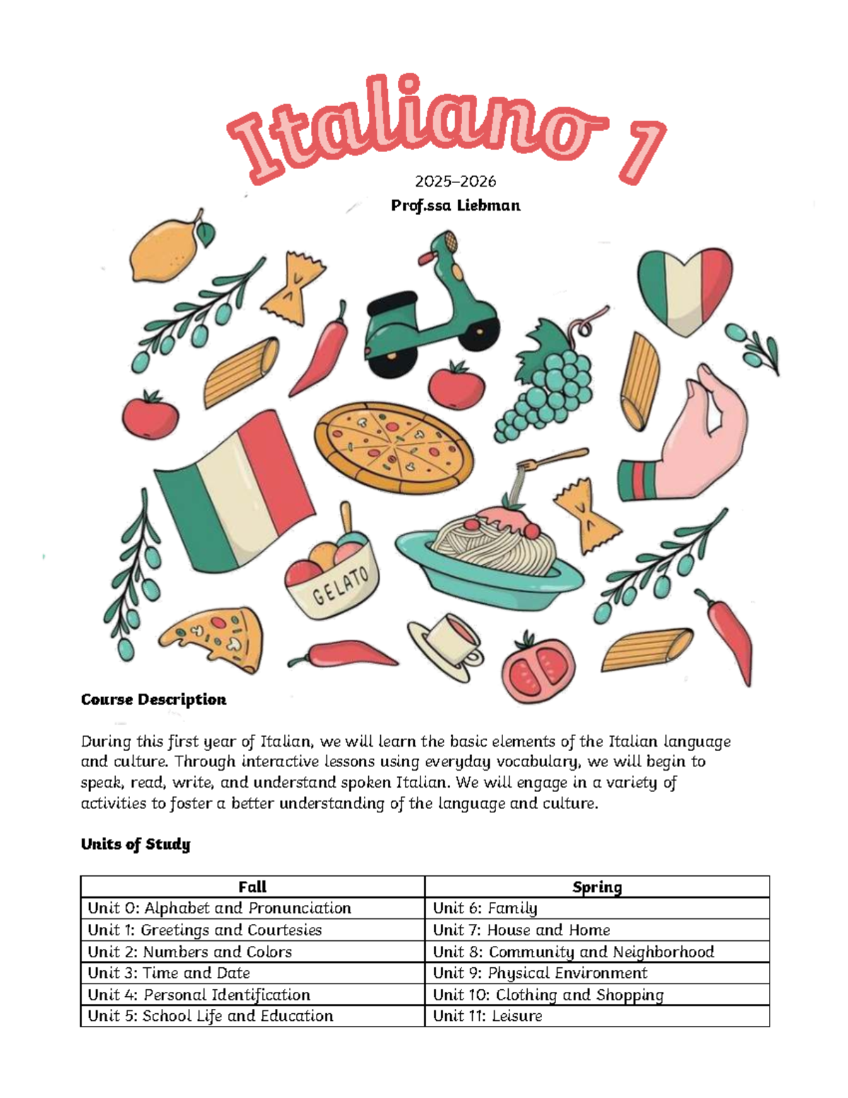 Italian 101 Syllabus: Language & Culture Overview (Fall 2025) - Studocu