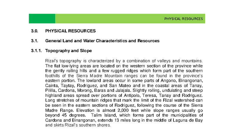 PDPFP 3.0: Overview of Physical Resources in Rizal Province - Studocu