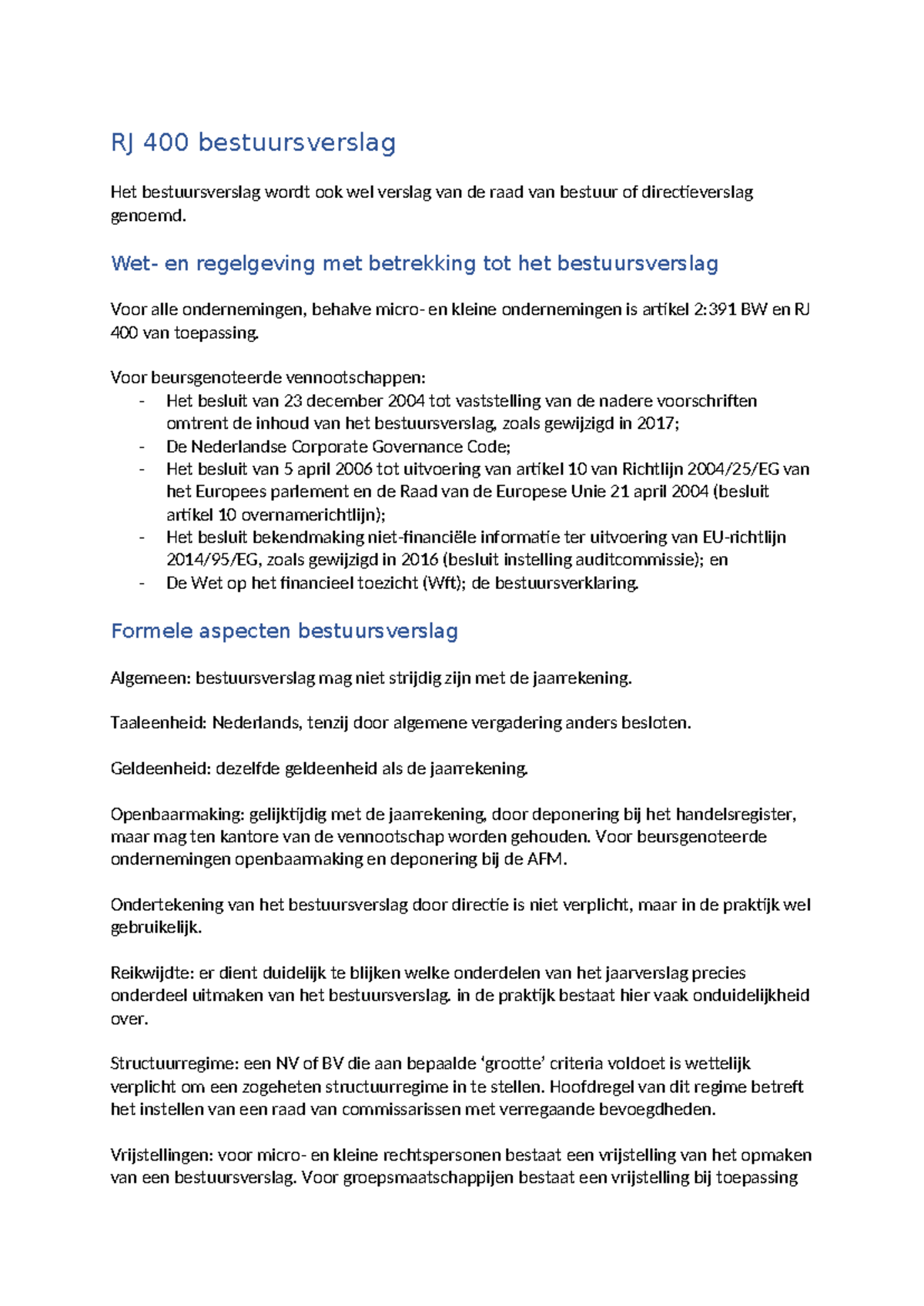RJ 400 Bestuursverslag: Wet- en Regelgeving, Vereisten en Structuur ...