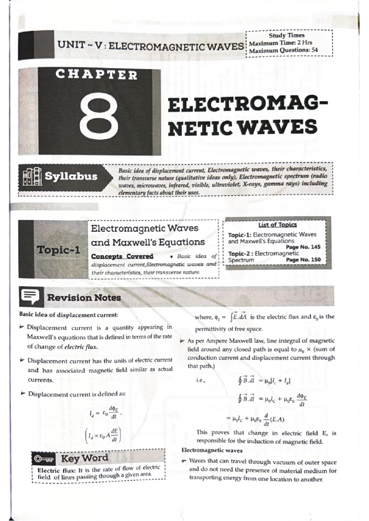 Electromagnetic Waves Study Notes for UNIT V (PHYSICS) - Studocu