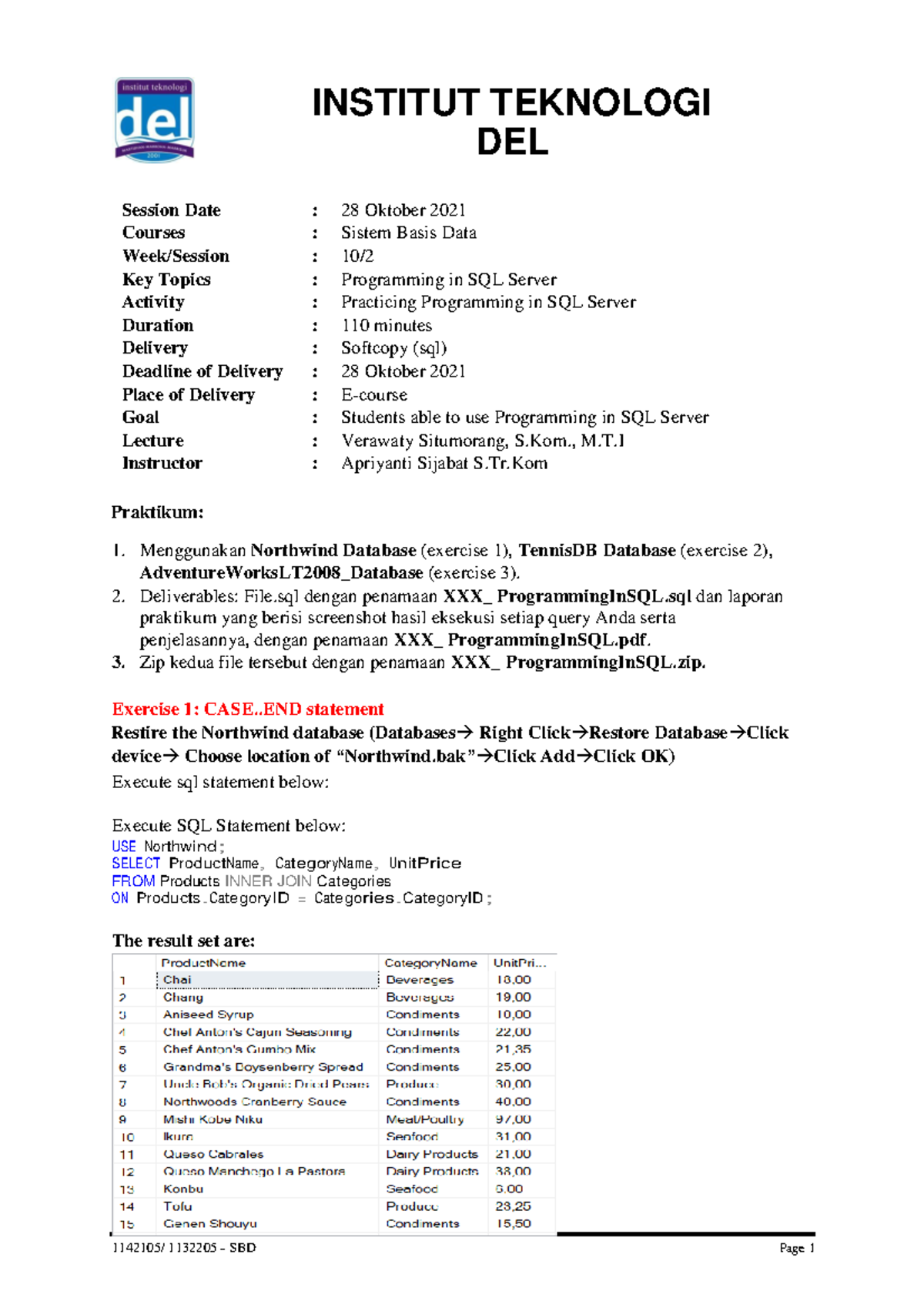 W10S02 SQL Server Programming Practicum Guide and Exercises - Studocu