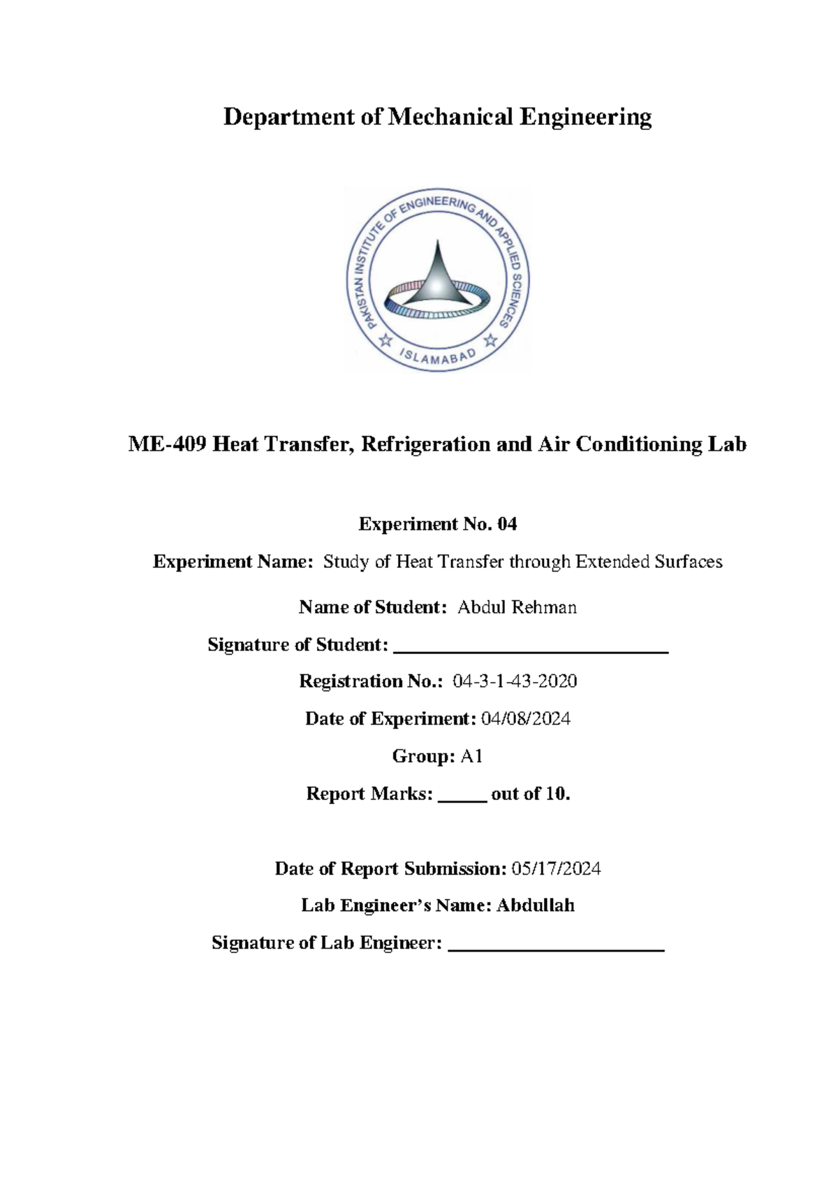 ME 301: Extended Surfaces Lab Report on Heat Transfer Experiment - Studocu