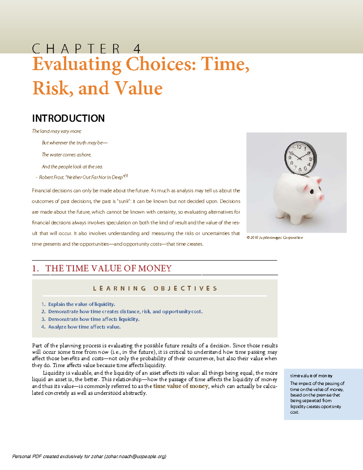 Chapter 4: Evaluating Choices in Time, Risk, and Value - Lecture Notes ...
