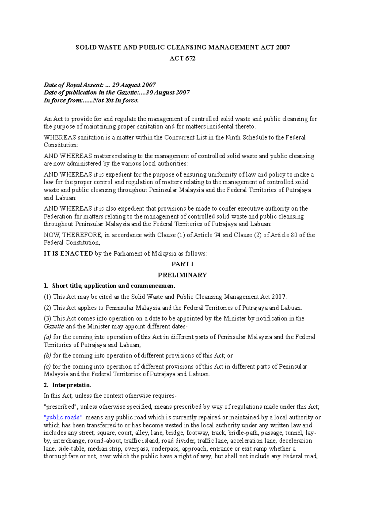Solid Waste and Public Cleansing Act - SOLID WASTE AND PUBLIC CLEANSING ...