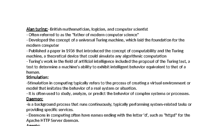IST 101: Notes on Alan Turing and Computing Concepts - Studocu