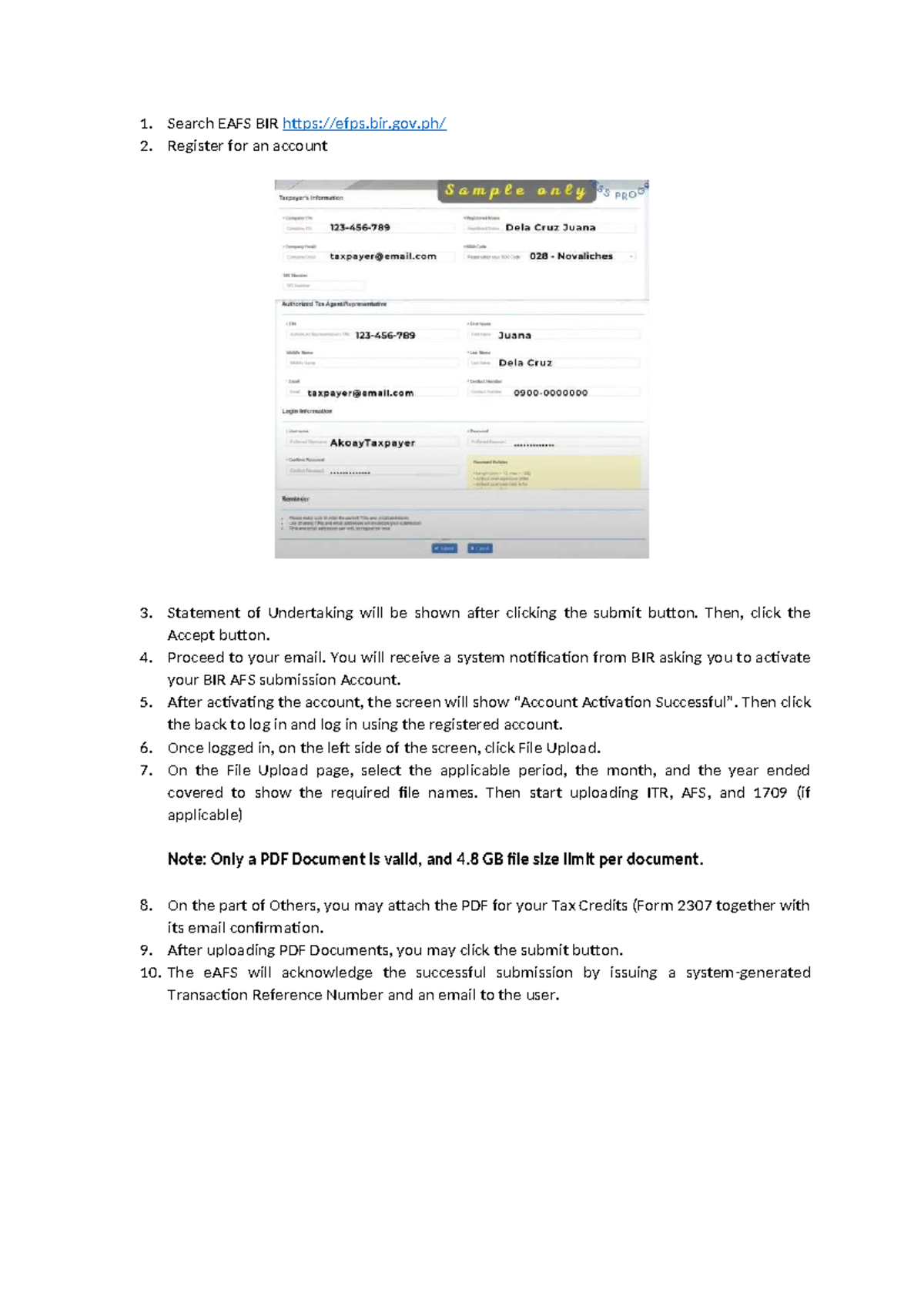 EAFS Submission Steps: A Guide to Registering and Uploading Files - Studocu