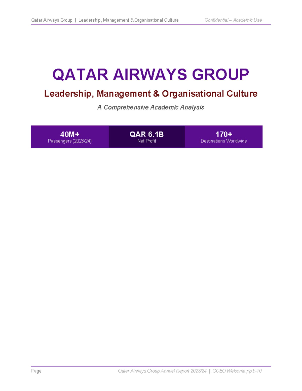 QATAR AIRWAYS GROUP Leadership & Management Culture Analysis Report ...