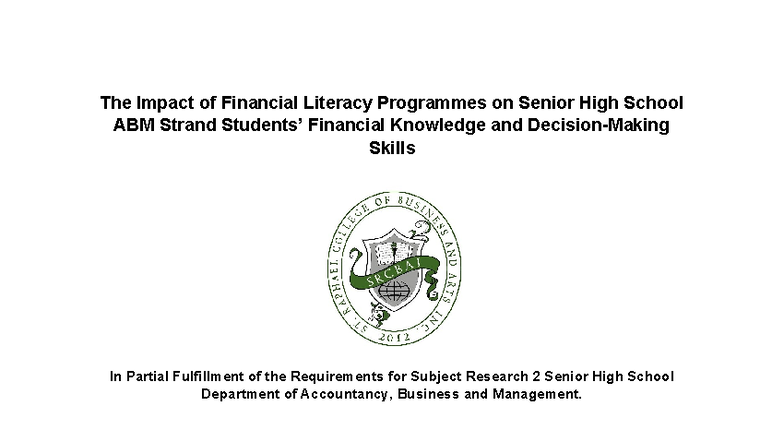 The Impact of Financial Literacy Programs on SHS ABM Students' Skills ...