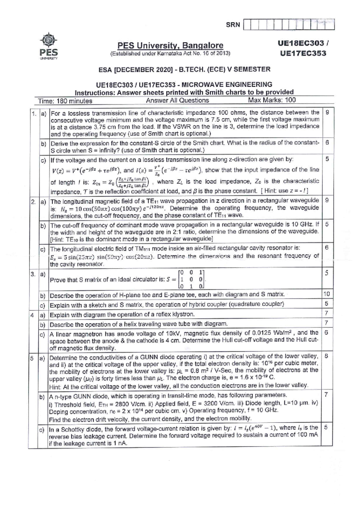 Microwave Engineering Exam Notes for UE18EC303 & UE17EC353 - 5th Sem ...