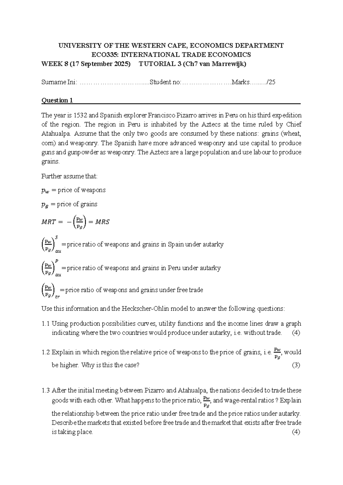 ECO335: International Trade Economics - Week 8 Tutorial 3 (2025) - Studocu