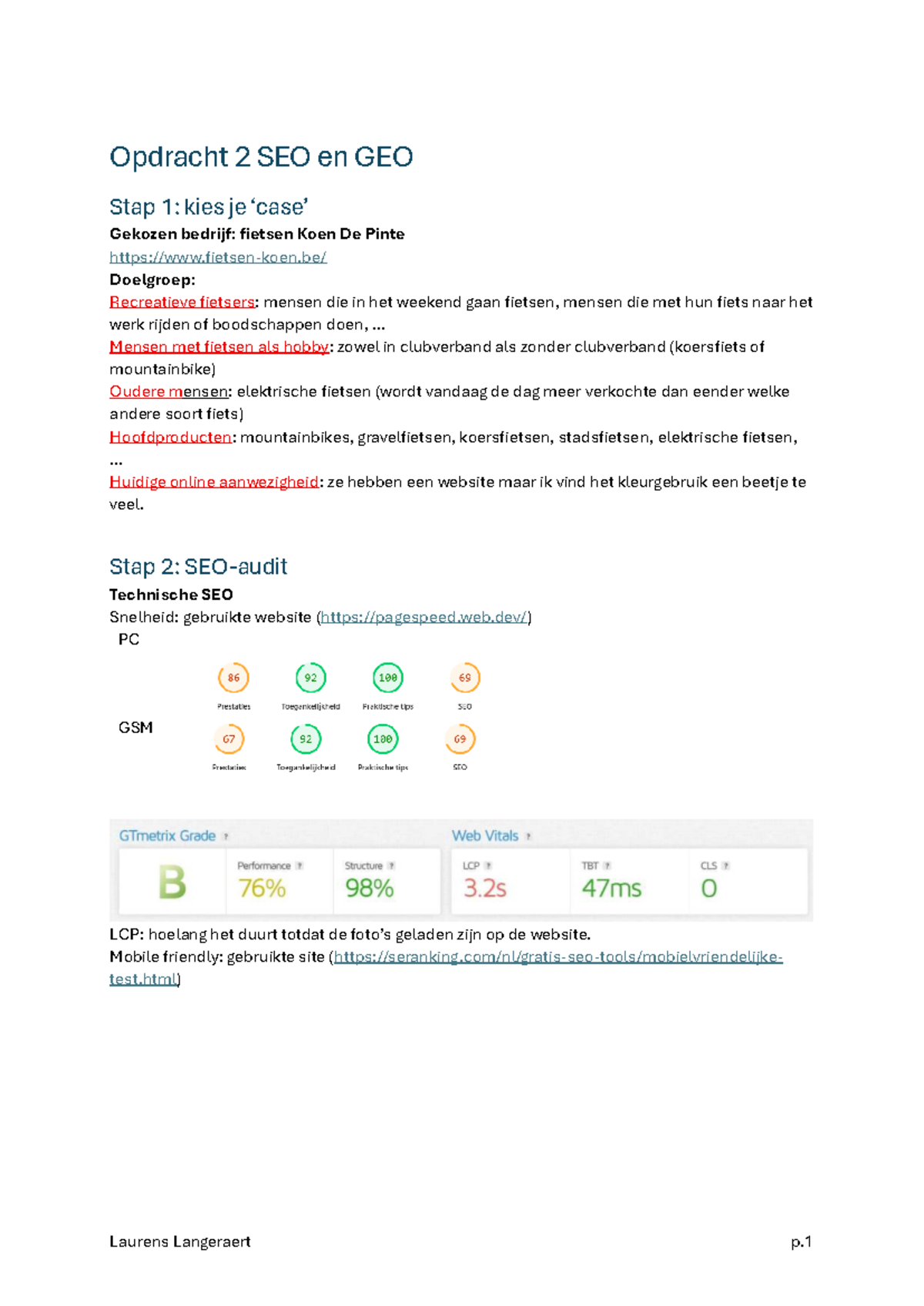 Opdracht 2 - SEO en GEO Analyse voor Fietsen Koen De Pinte - Studocu