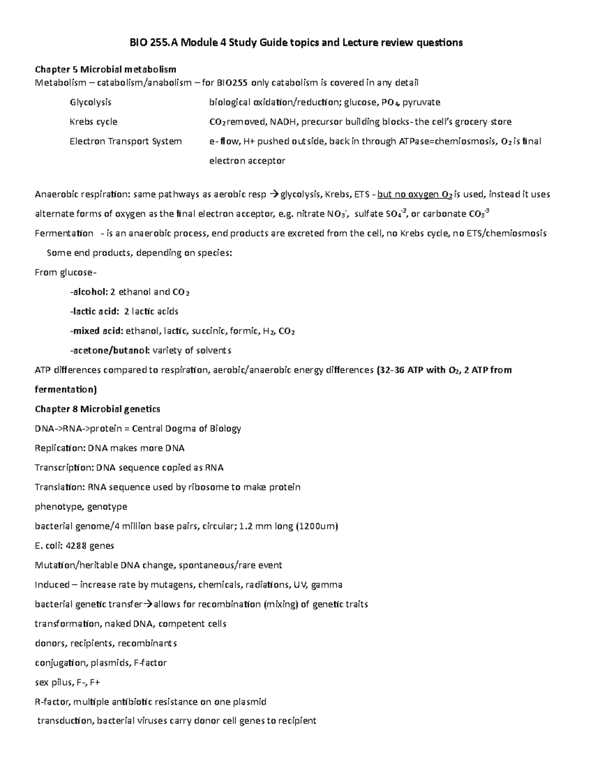 Module 4 review questions + study guide - BIO 255 Module 4 Study Guide ...