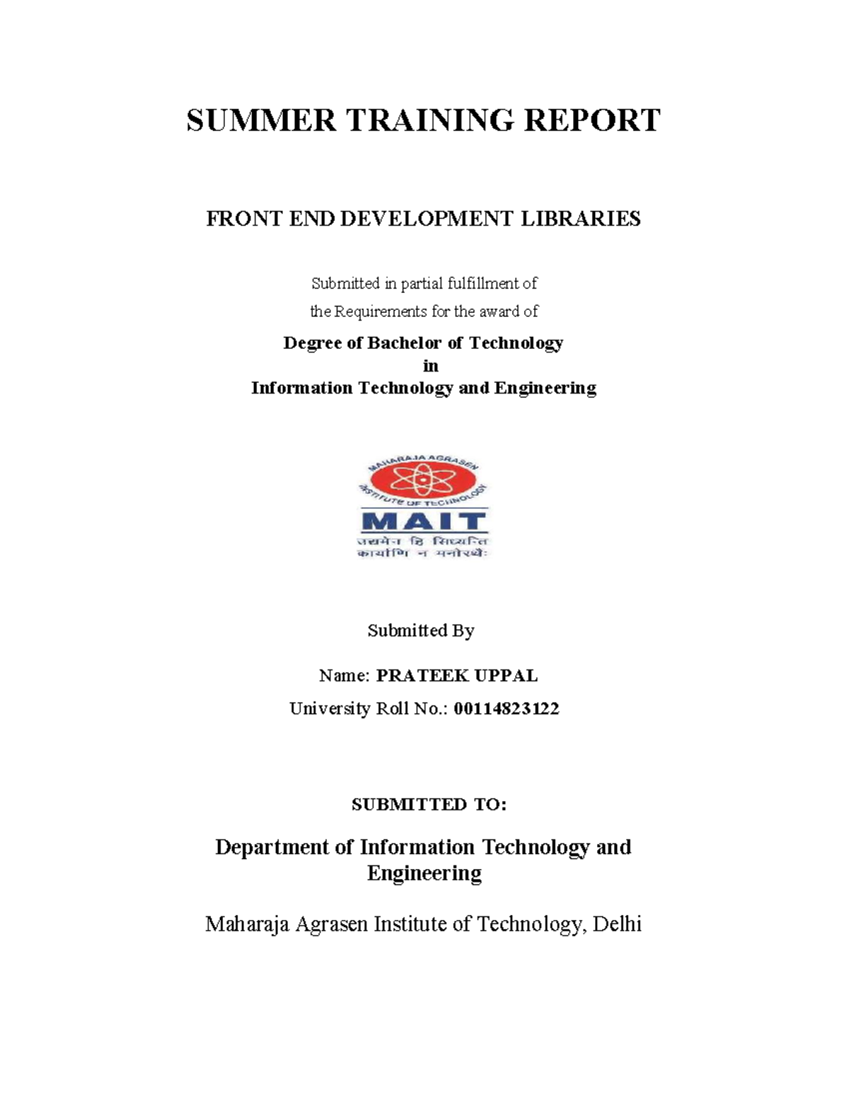 Summer Training Report 2023 by PRATEEK UPPAL - SUMMER TRAINING REPORT ...