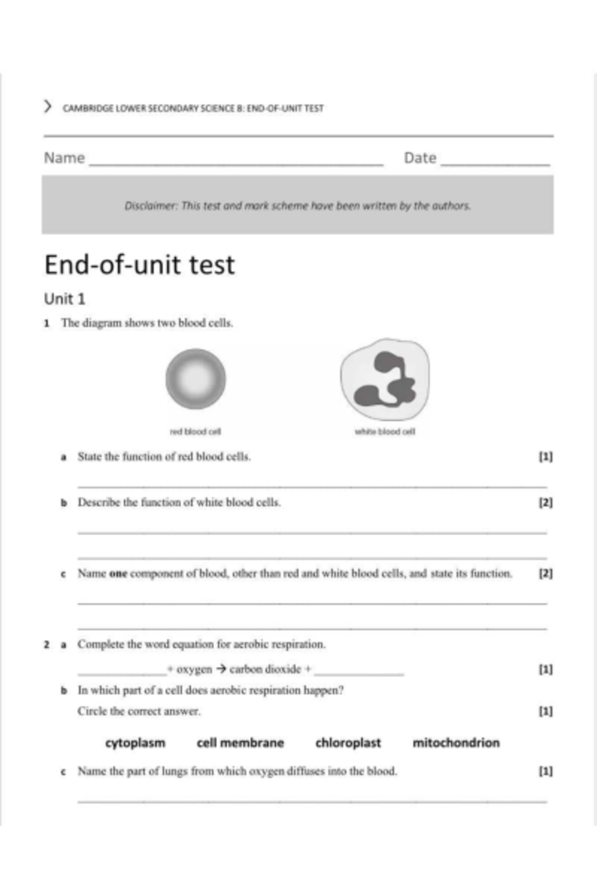 CAMBRIDGE LOWER SECONDARY SCIENCE 8: TEST MODEL ANSWERS - Studocu