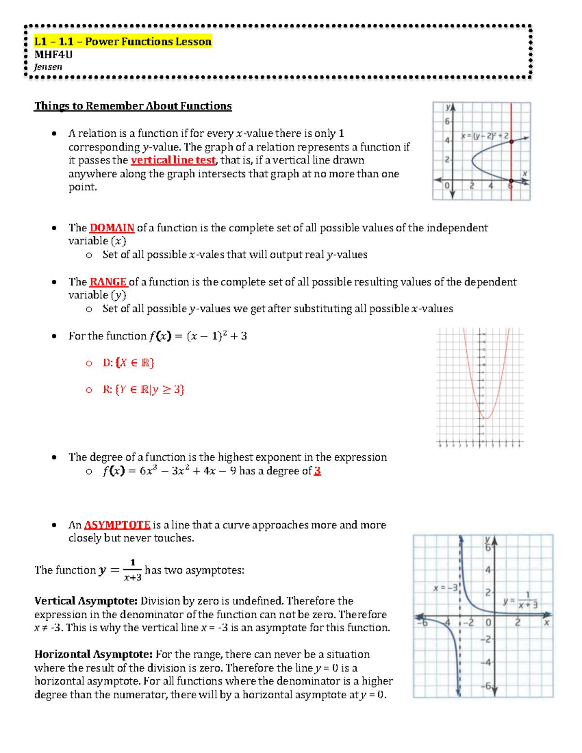MHF4U 1.1 Power Functions Lesson: Key Concepts & Explanations - Studocu