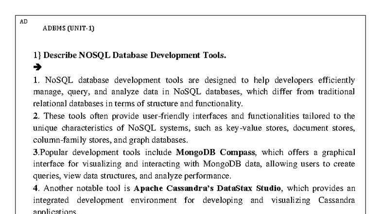 AD ADBMS Overview of NoSQL Database Development Tools and Concepts ...