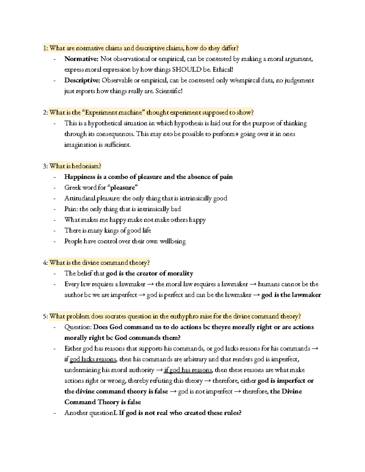 Study guide Final part 1 - 1: What are normative claims and descriptive ...