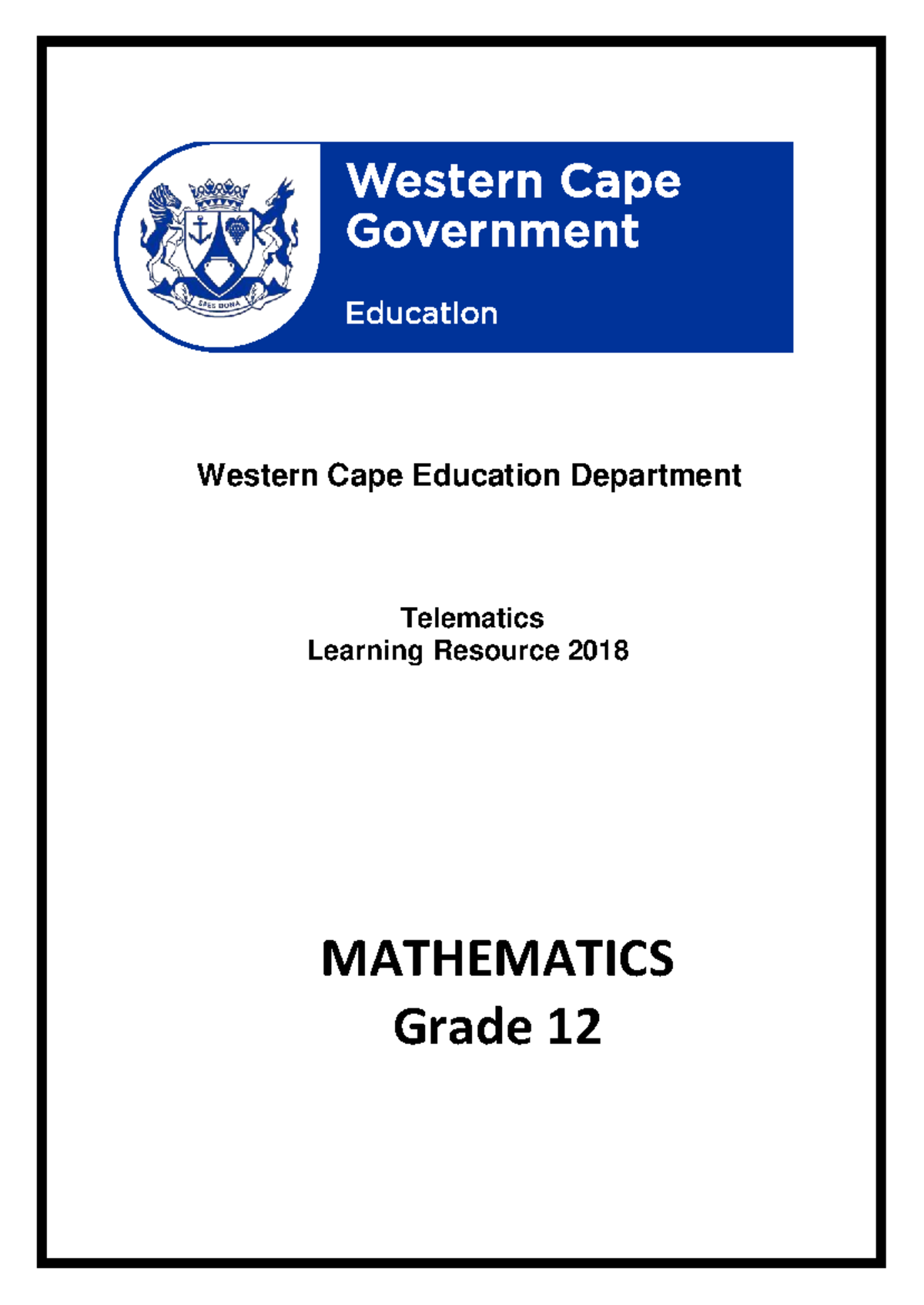 2018 MATHEMATICS Grade 12 Telematics Workbook Resources - Studocu
