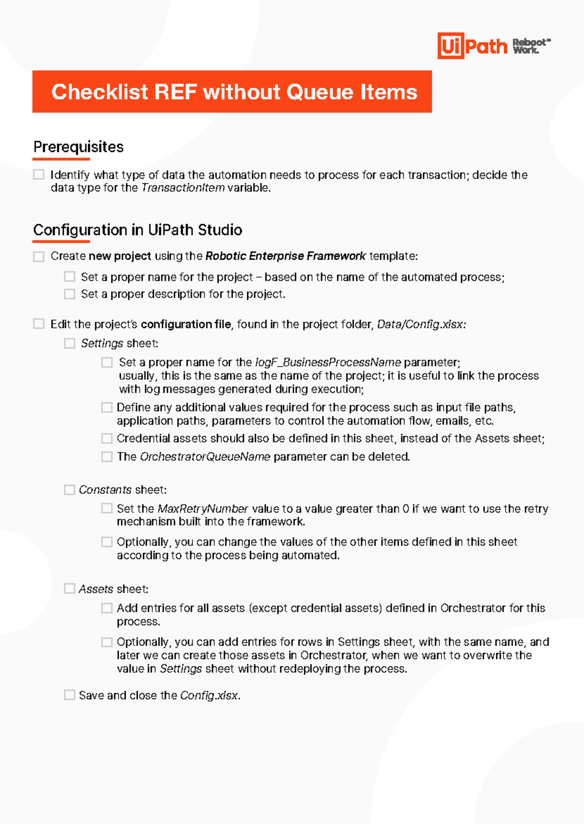Checklist for REF Automation: Configuring Non-Queue Transaction Items - Studocu