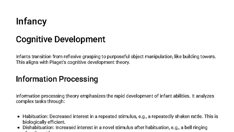 Lecture 4: Infancy Cognitive Development Study Guide - Studocu