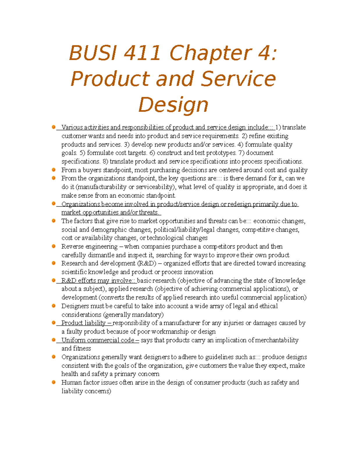 Chapter 4 product and service design - BUSI 411 Chapter 4: Product and ...