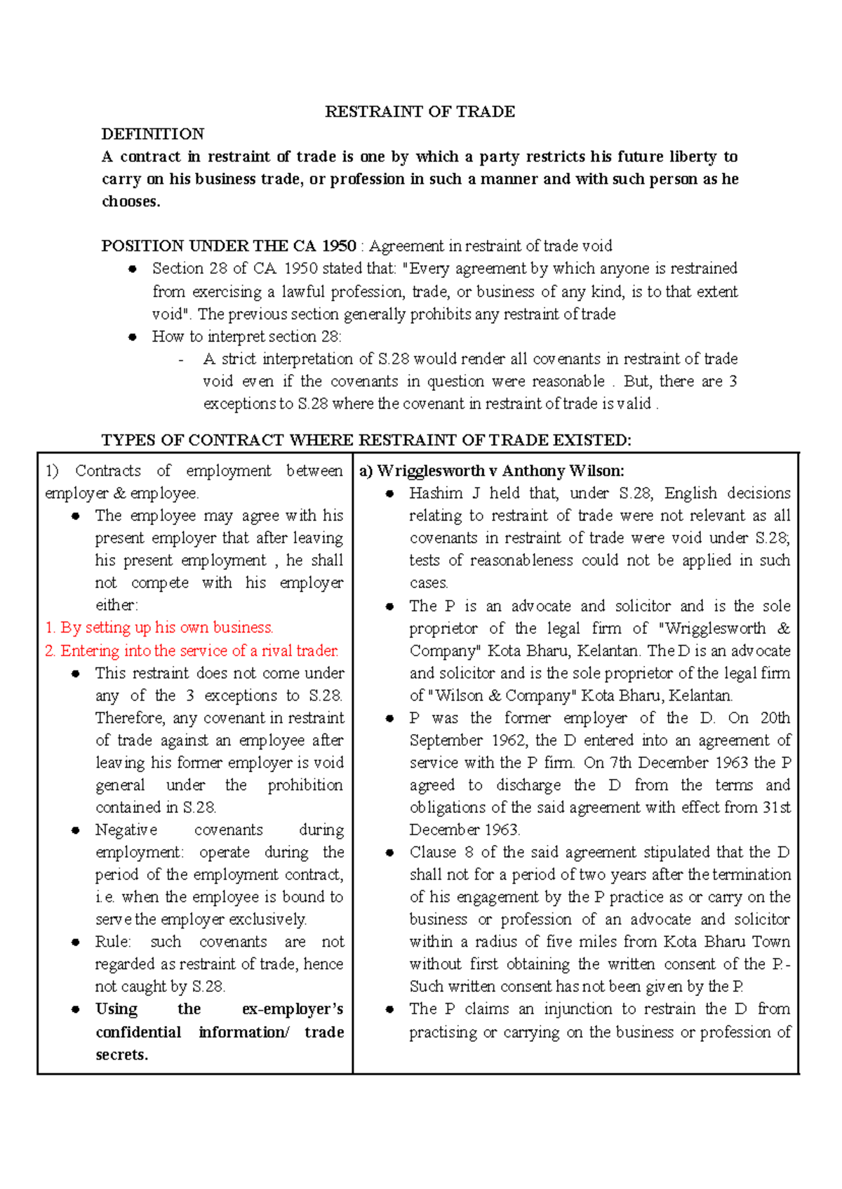 Restraint of Trade: Legal Principles & Case Studies (CA 1950) - Studocu