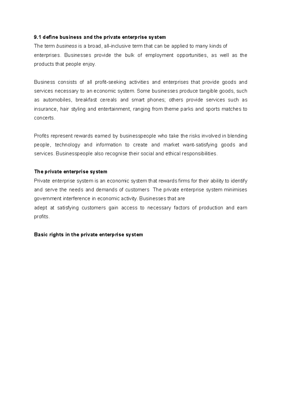 Brief chap 09 - 9 define business and the private enterprise system The ...