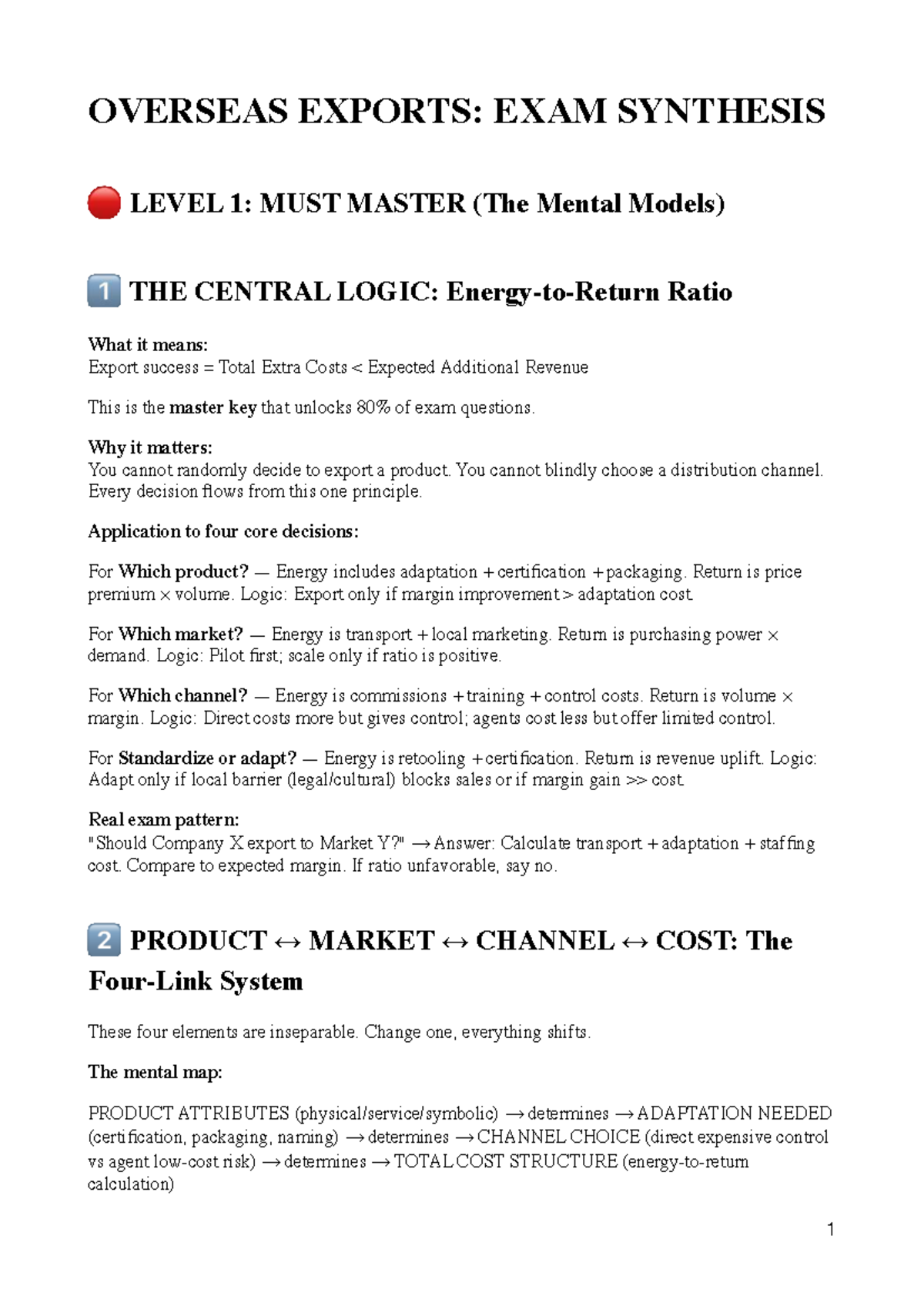 Overseas Exports: Exam Synthesis Level 1 - Mastering Key Concepts - Studocu